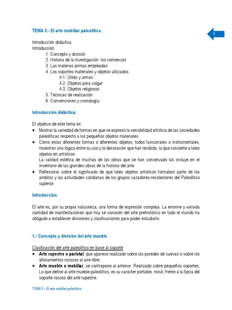 TEMA 3. - El Arte Mobiliar Paleolítico | PDF | Escultura | Paleolítico