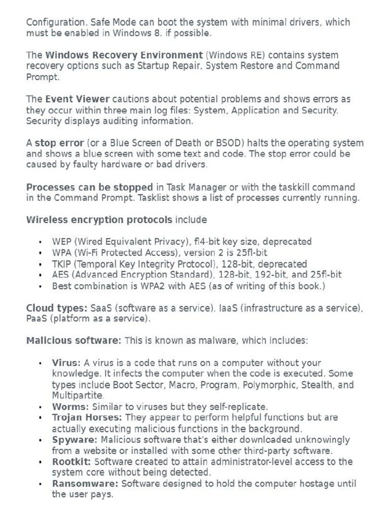 CompTIA A+ Cheat Sheet | PDF