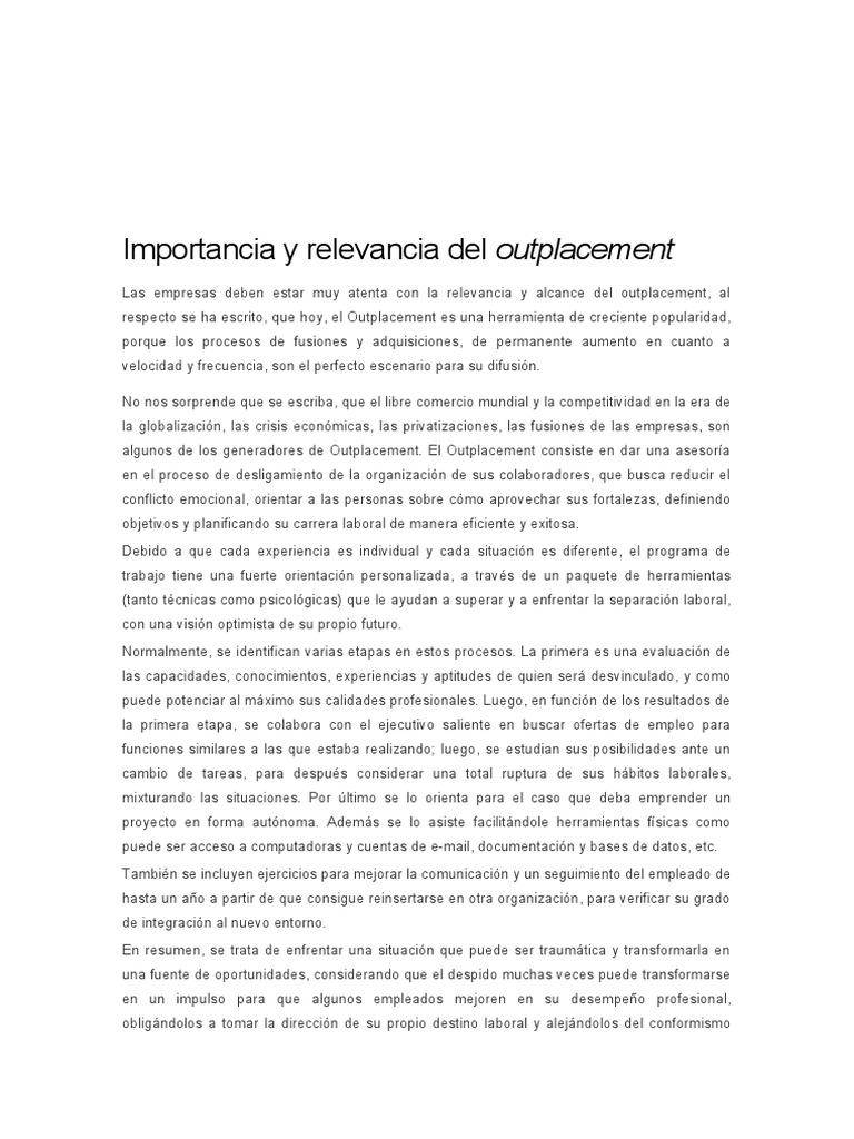Importancia y Relevancia Del Outplacement | PDF | Outsourcing | Business