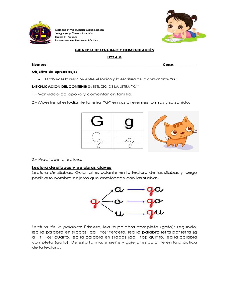 Guía N°14 de Lenguaje Letra G Ga Go Gu | PDF | Comunicación humana ...