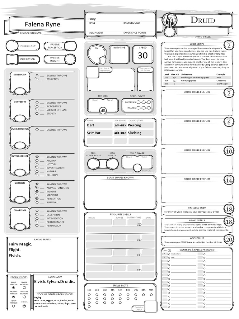 456029-Class Character Sheet Druid V1.1 FalenaRyne | PDF