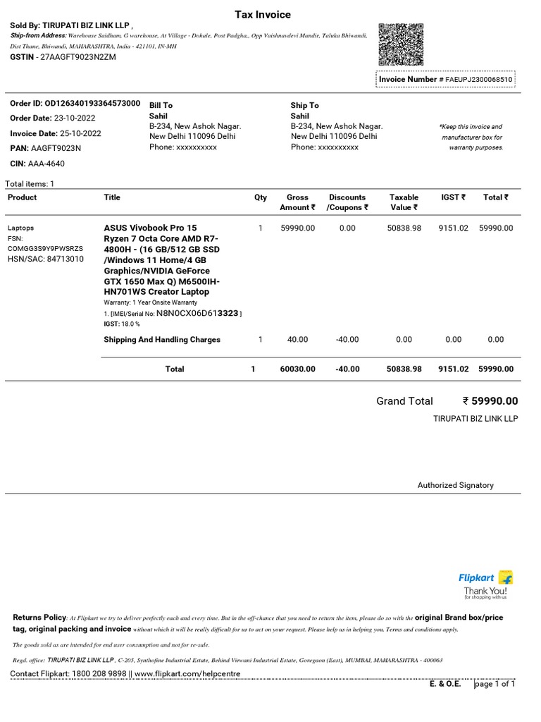 Laptop Invoice | Download Free PDF | Office Equipment | Computer ...