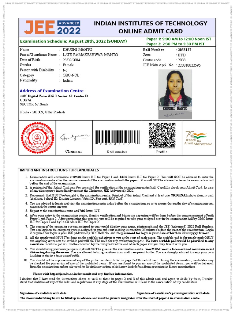 Advance Admit Card | PDF | Identity Document
