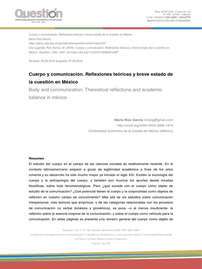Cuerpo y Comunicacion Reflexiones Teoricas y Breve | PDF | Comunicación ...