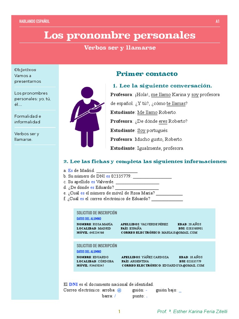 Pronombres Personales Verbos Ser y Llamarse | PDF | Colombia | Verbo