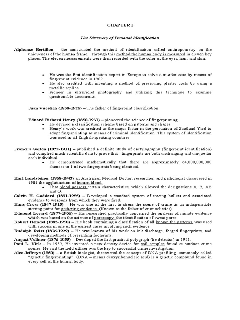 The Development of Fingerprint Identification: A History of the Key ...