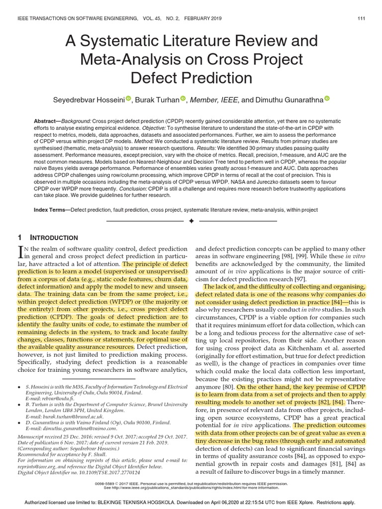 P1 - A Systematic Literature Review and Meta Analysis On Cross Project ...
