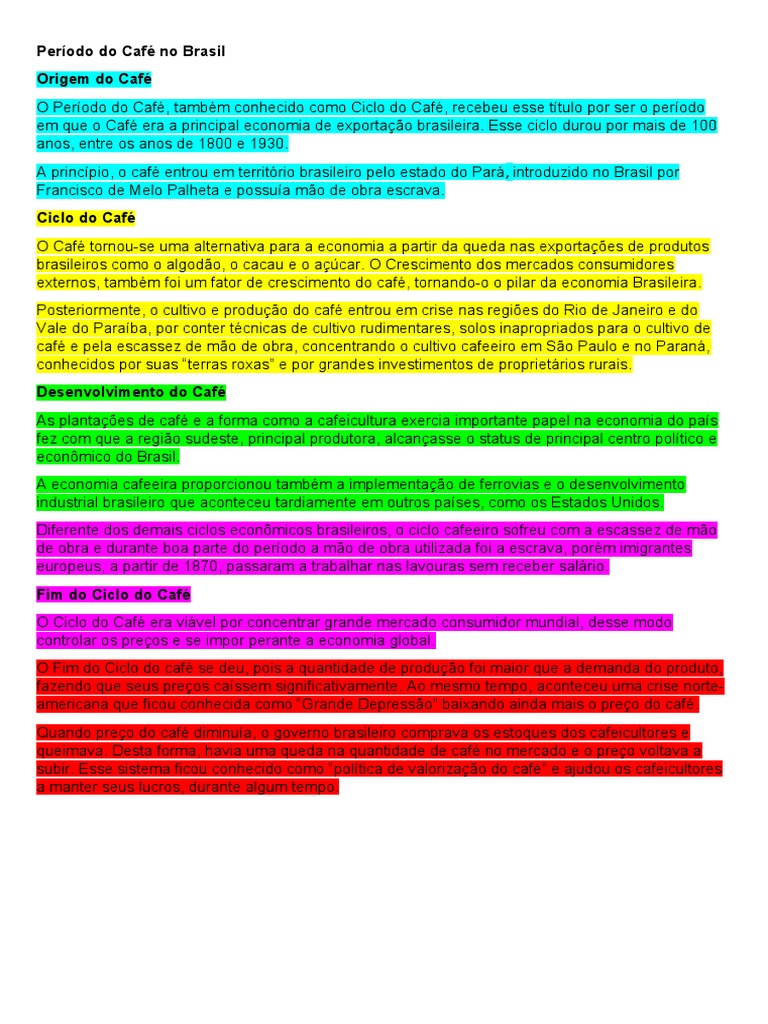 Período Do Café No Brasil Pdf Café Brasil