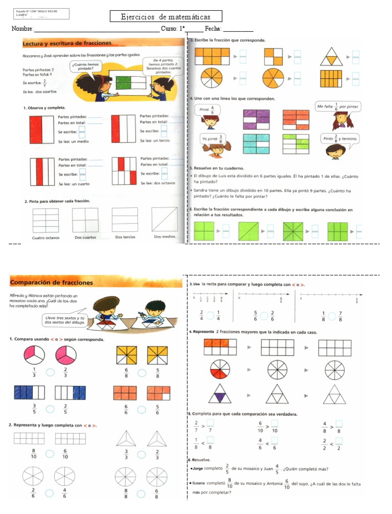 Ejercitacion Matemáticas Fracciones Tercero Pdf