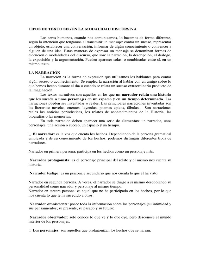 Tipos de Texto Segc3ban La Modalidad Discursiva Word | PDF | Narración ...