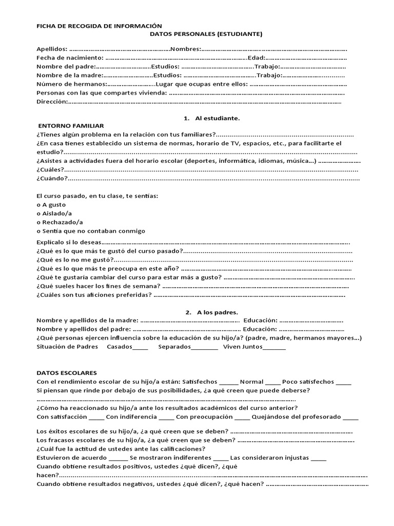 Ficha de Recogida de Informacion | PDF