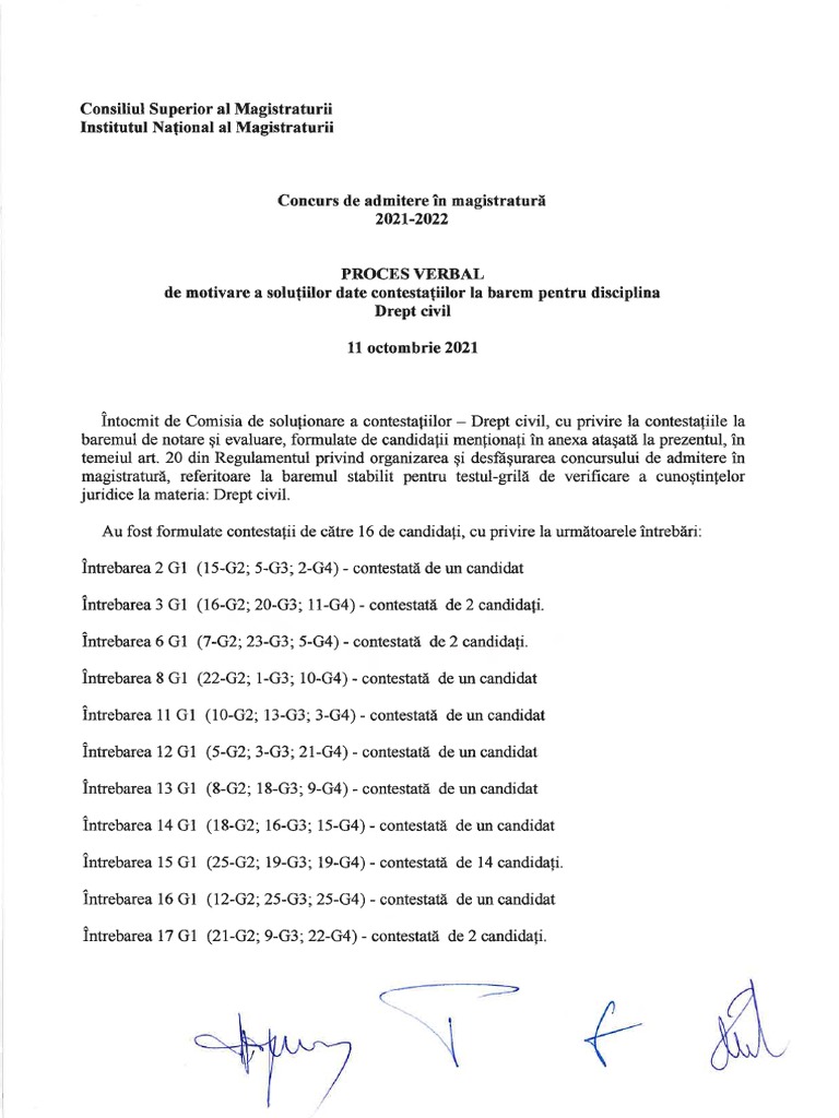Proces Verbal Solutionare Barem Contestatii DC - Motivare - 2021 10 11 ...