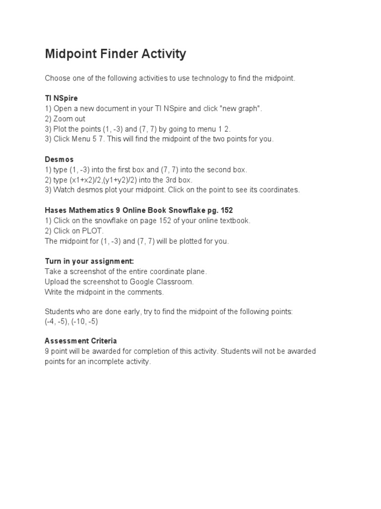 Midpoint Finder Activity | PDF | Teaching Methods & Materials