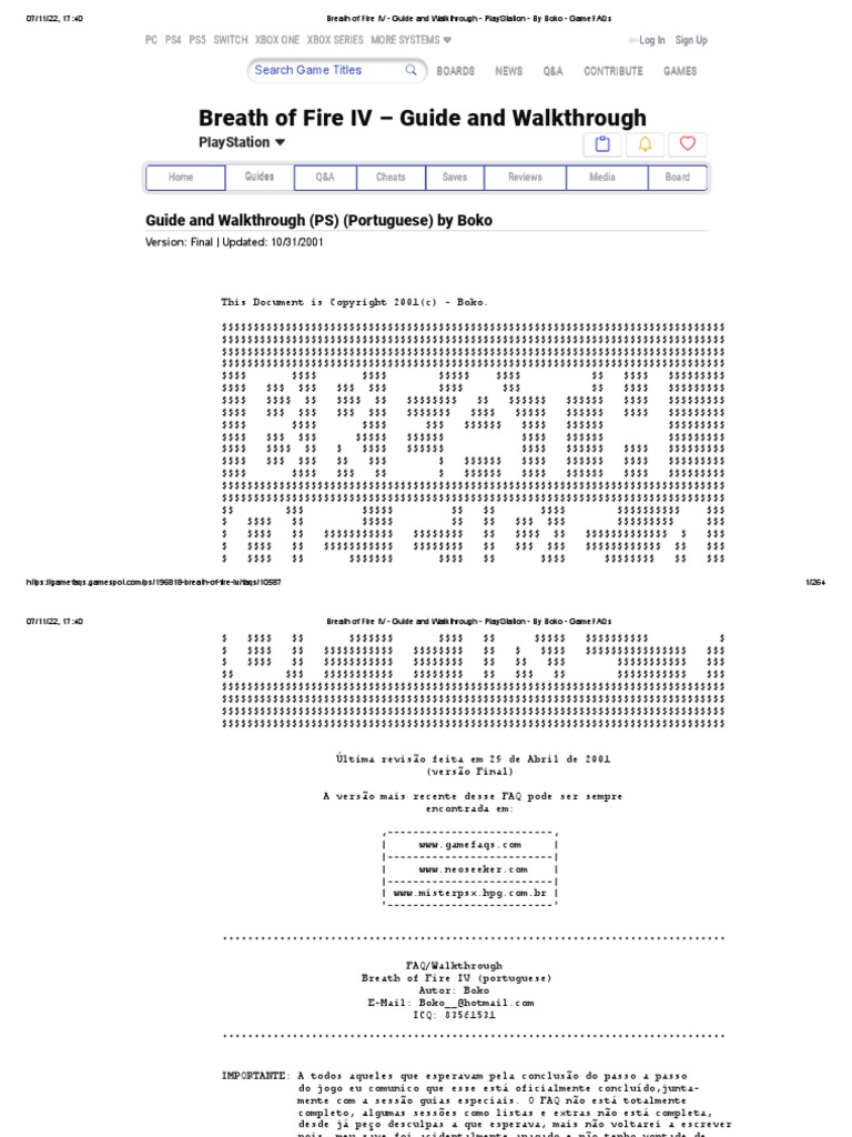 Breath of Fire IV - Guide and Walkthrough - PlayStation - by Boko ...