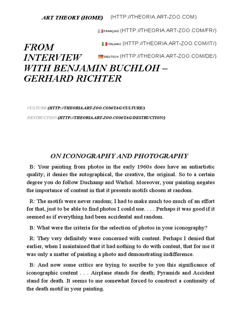 From Interview With Benjamin Buchloh - Gerhard Richter - ART THEORY ...