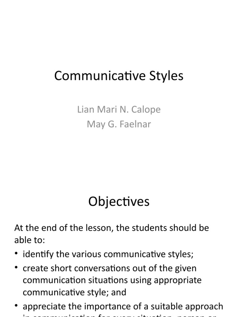 CALOPE AND FAELNAR Communicative Styles PPT 1 2 | PDF