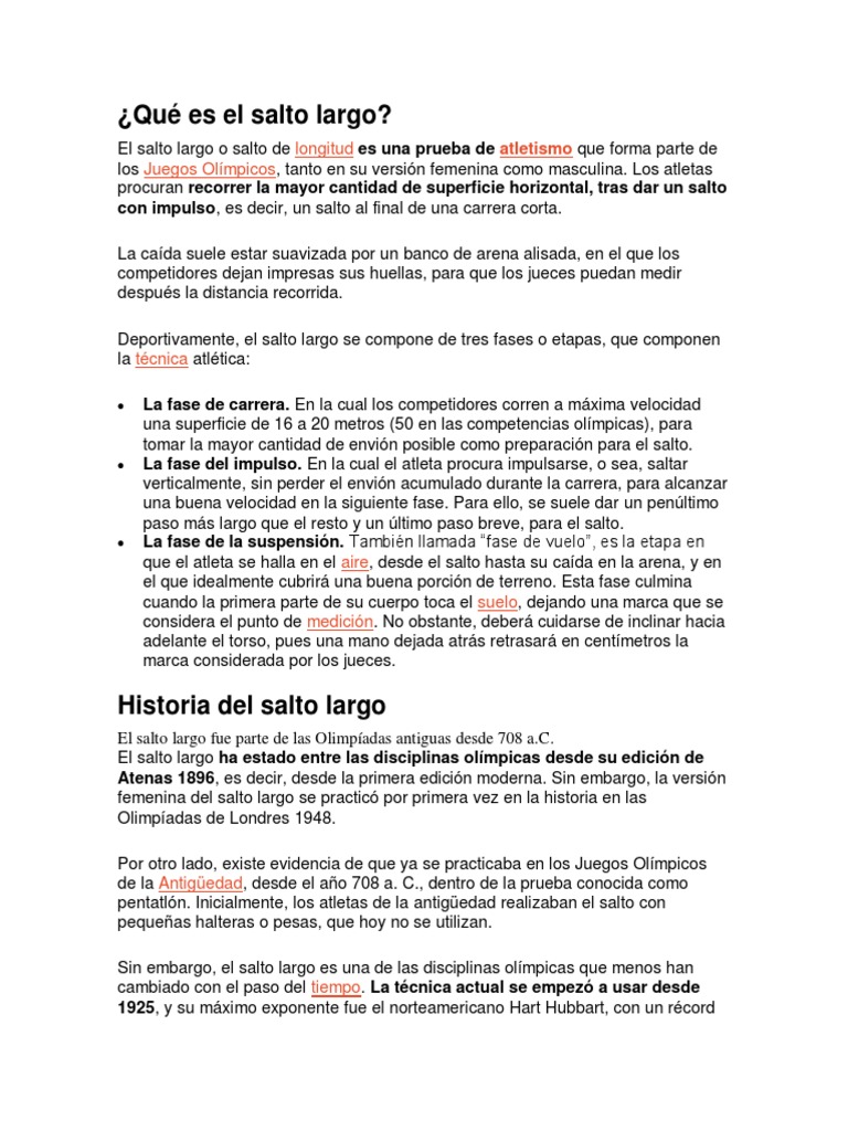 Definición y características del salto largo | PDF | Deporte del ...