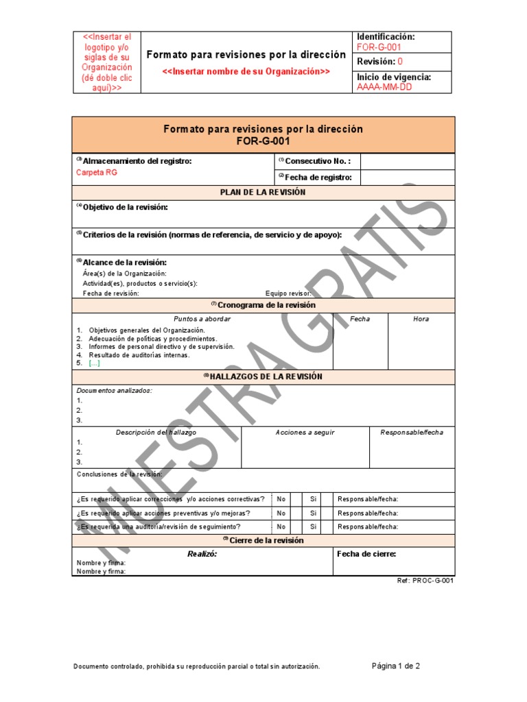 Muestra Formato para Revisiones Por La Dirección ISO 10012 | PDF ...