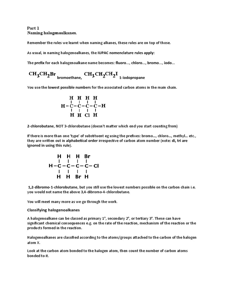 Naming and Structures of Halogenoalkanes | PDF | Molecules | Alkane