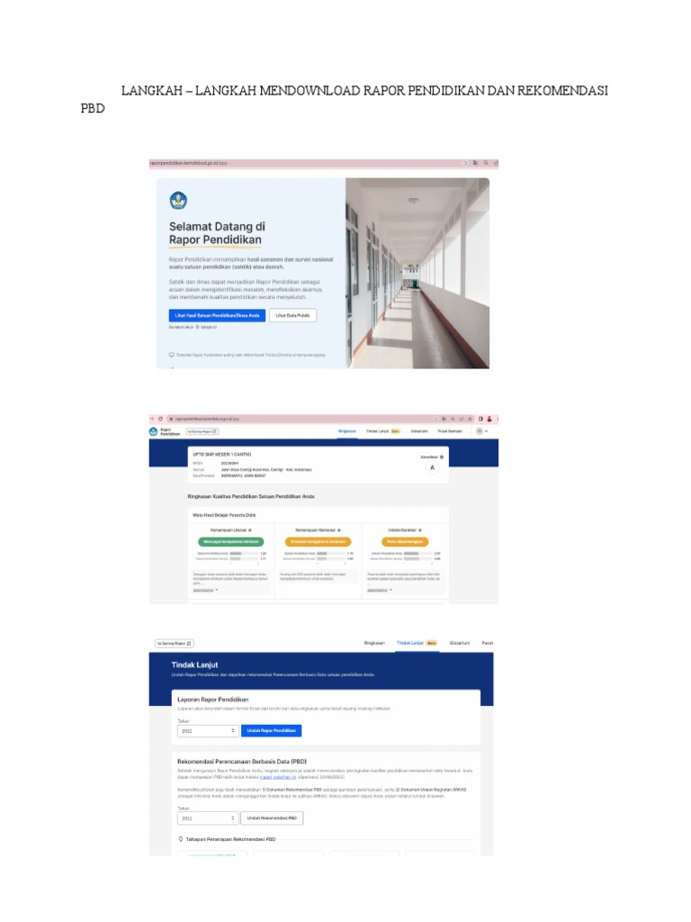 Langkah-Langkah Download Rapor Pendidikan Dan Rekomendasi PBD | PDF
