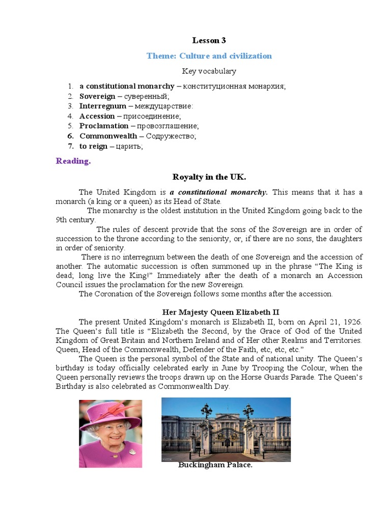 Lesson 3. Culture and Civilization | PDF | Monarchy Of The United ...
