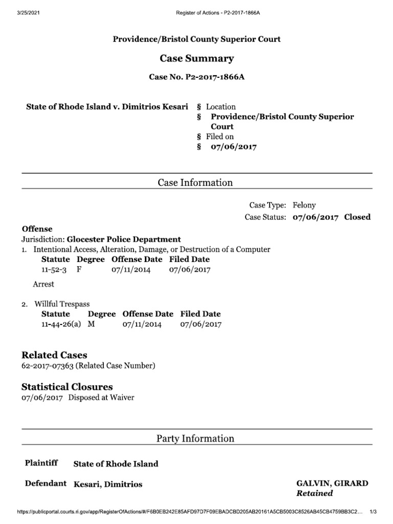 State of Rhode Island Vs Dimitrios N. Kesari (Dimitri Kesari) - Case No ...