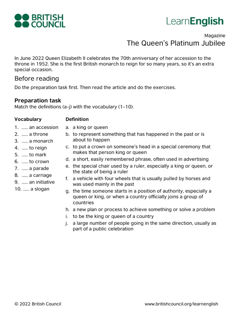 LearnEnglish Magazine The Queens Platinum Jubilee | PDF | Elizabeth Ii ...