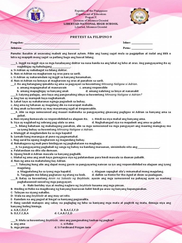 1st QUARTER EXAM FIL9 | PDF