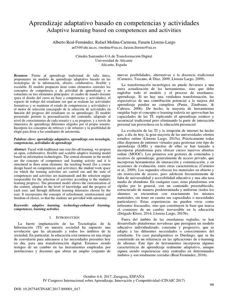 Aprendizaje Adaptativo Basado en Competencias y Actividades: Adaptive Learning Based On ...
