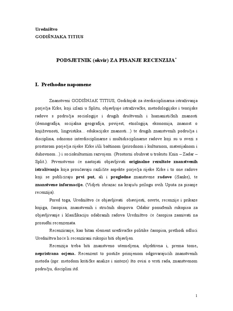 Upute Recenzenti Znanstveni Godisnjak TITIUS Godisnjak Za Interdisciplinarna Istrazivanja ...