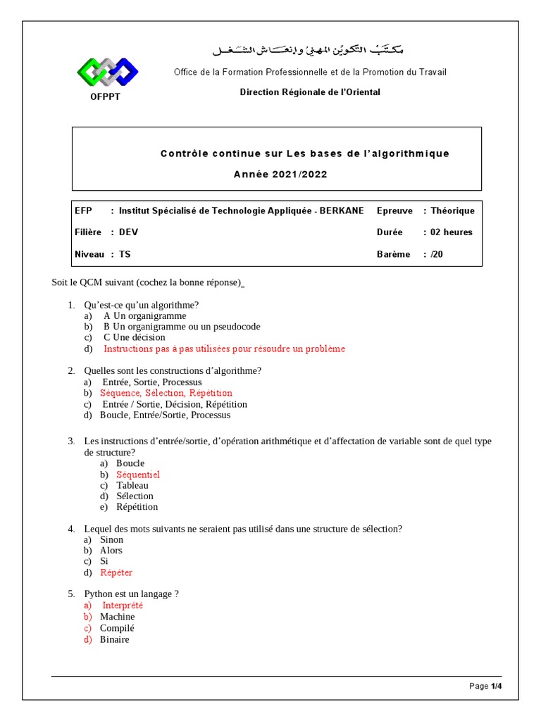 Contrôle continu en algorithmique | PDF | Structure de contrôle ...