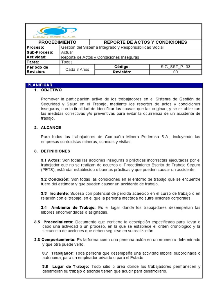 SIG - SST - P - 03 Reporte de Actos y Condiciones Inseguras | PDF ...