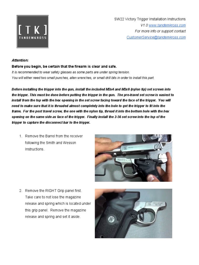 SW22VictoryTriggerInstructions v2 | PDF | Trigger (Firearms) | Screw