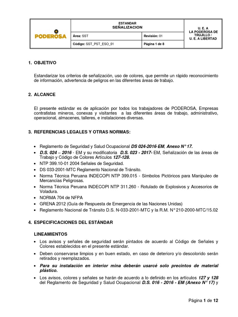SST - PST - Eso - 01 - 01 Estandar de Señalización | PDF | Color | Agua
