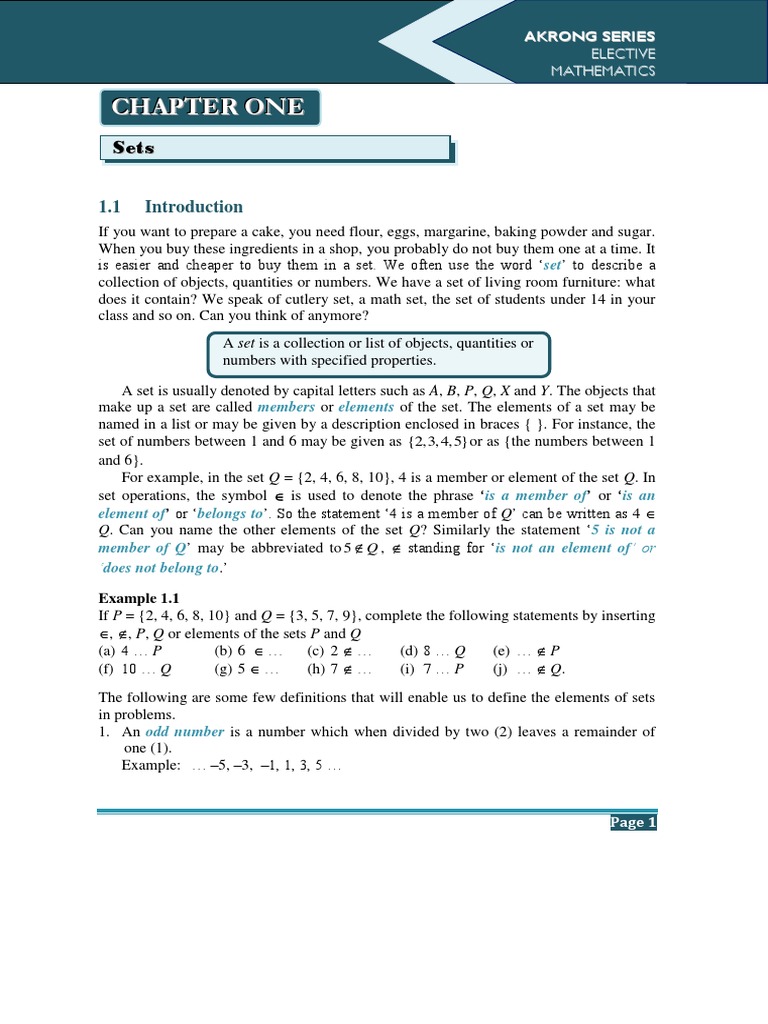 Elective Mathematics: Set Theory Basics | PDF | Set (Mathematics) | Numbers