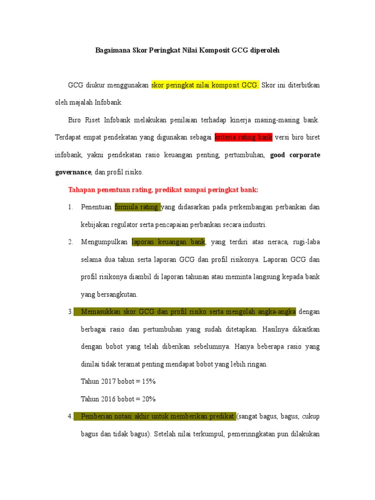 Bagaimana Skor Peringkat Nilai Komposit GCG Dipero | PDF