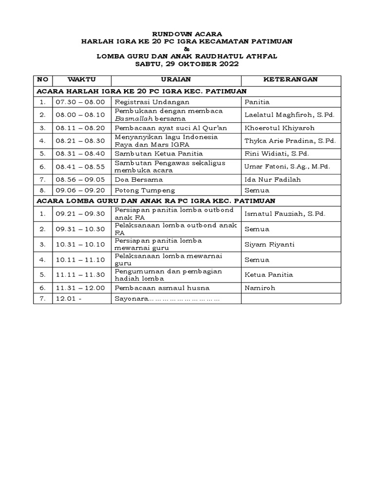 Rundown Acara | PDF