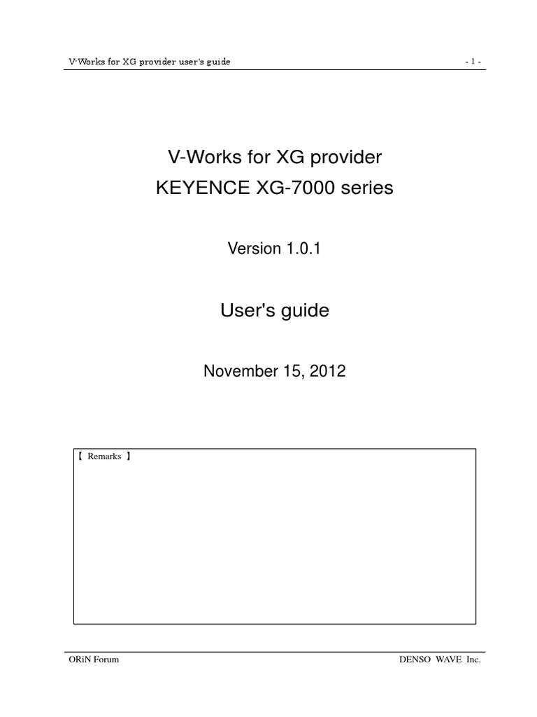 V-Works For XG Provider KEYENCE XG-7000 Series. User's Guide | PDF ...