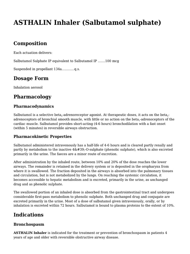 Asthalin Inhaler | PDF | Asthma | Pharmacology