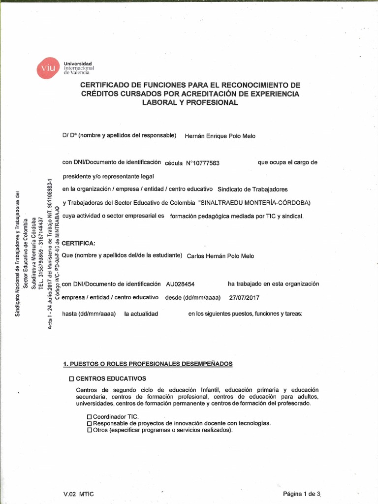 Certificado Funciones | PDF