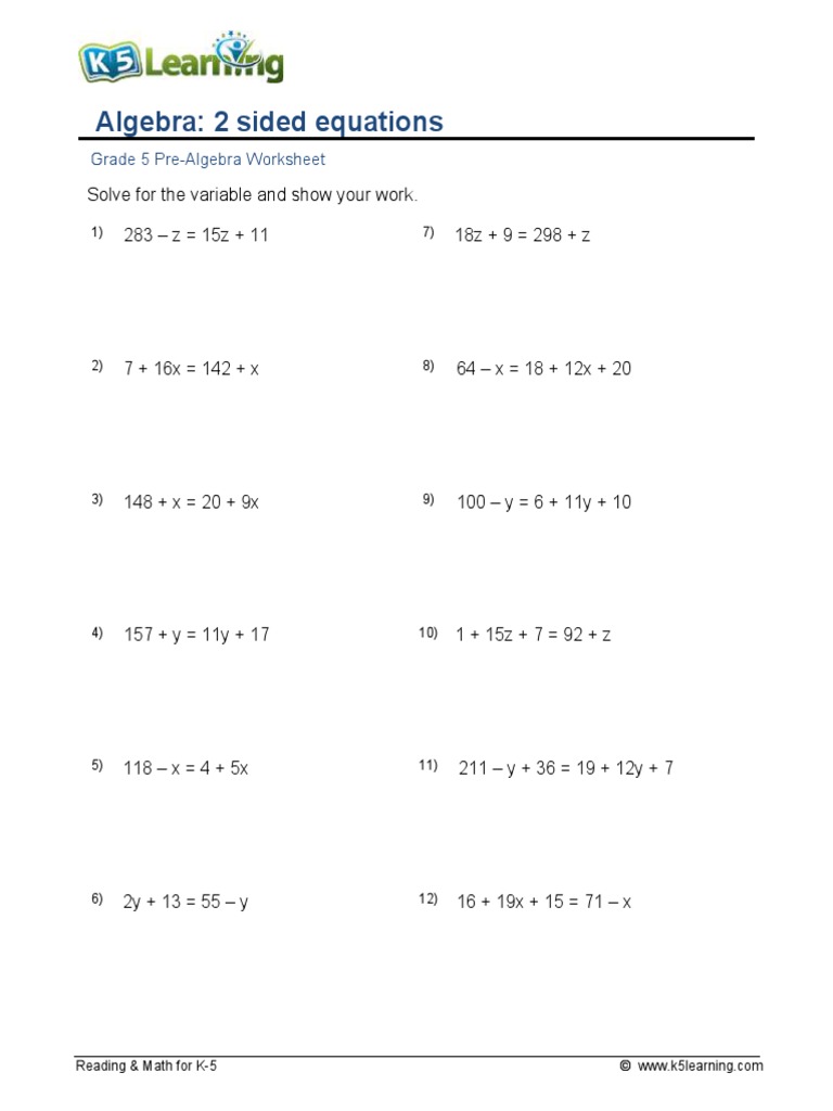 Grade 5 Two Sided Equations A | PDF