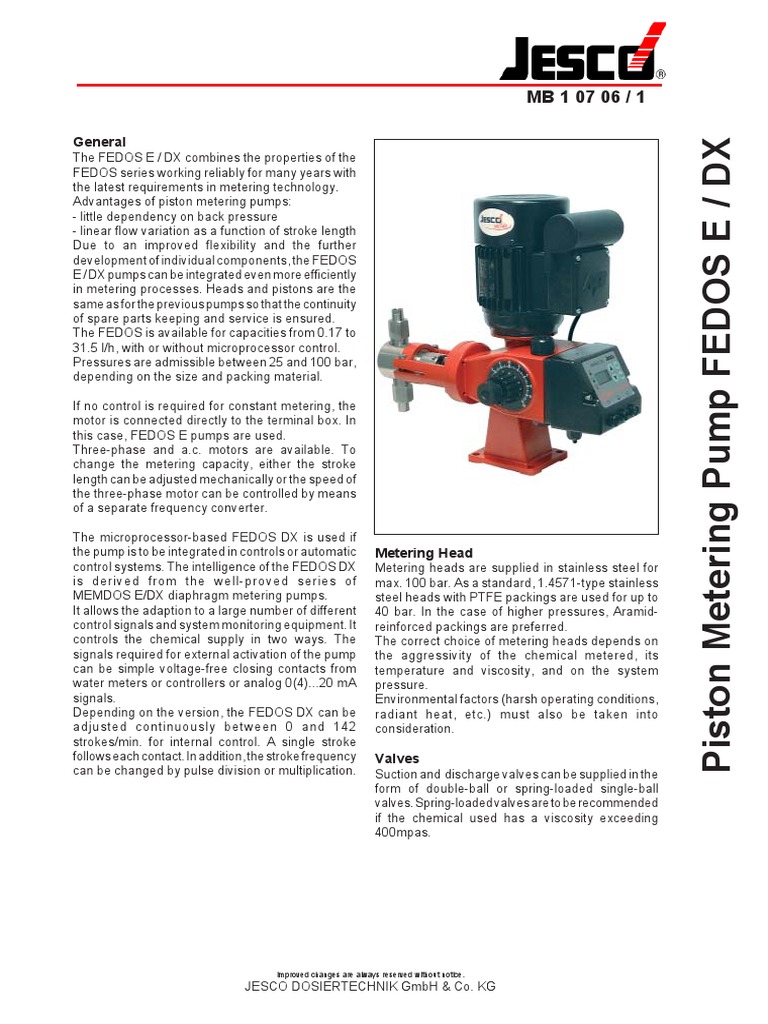 Jesco Motordriven Kolvdoserpump Typ Fedos Rekos Kardos-Manual ENG 0 ...