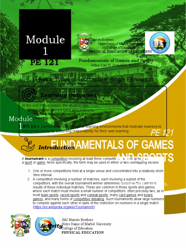 Module 1 Lesson 4 Single Elimination | PDF | Tournament | Learning