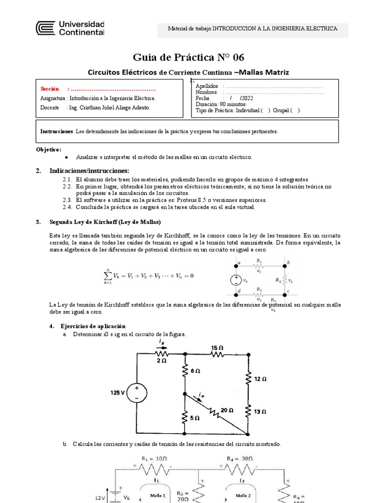 Guia de Practica N°6 Matriz | PDF | Resistencia Eléctrica y Conductancia | Metrología