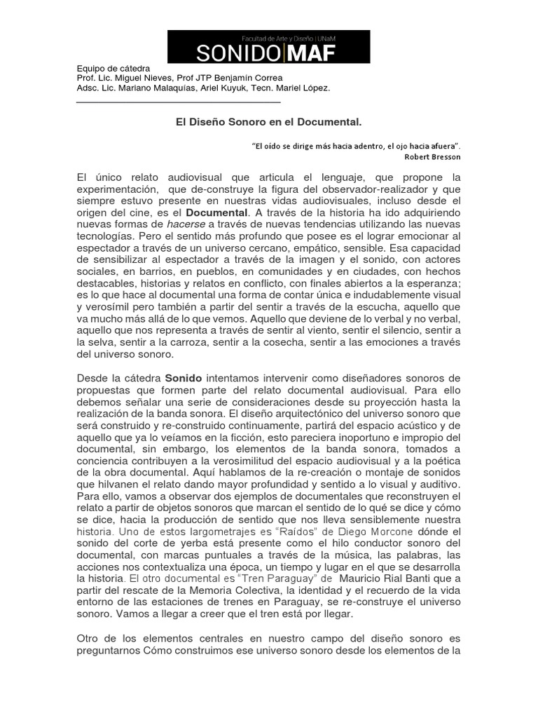 Sonido para Documental | PDF | Sonido | Diseño