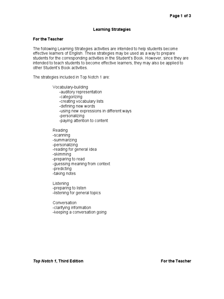 Learning Strategies For The Teacher | PDF | Reading Comprehension ...