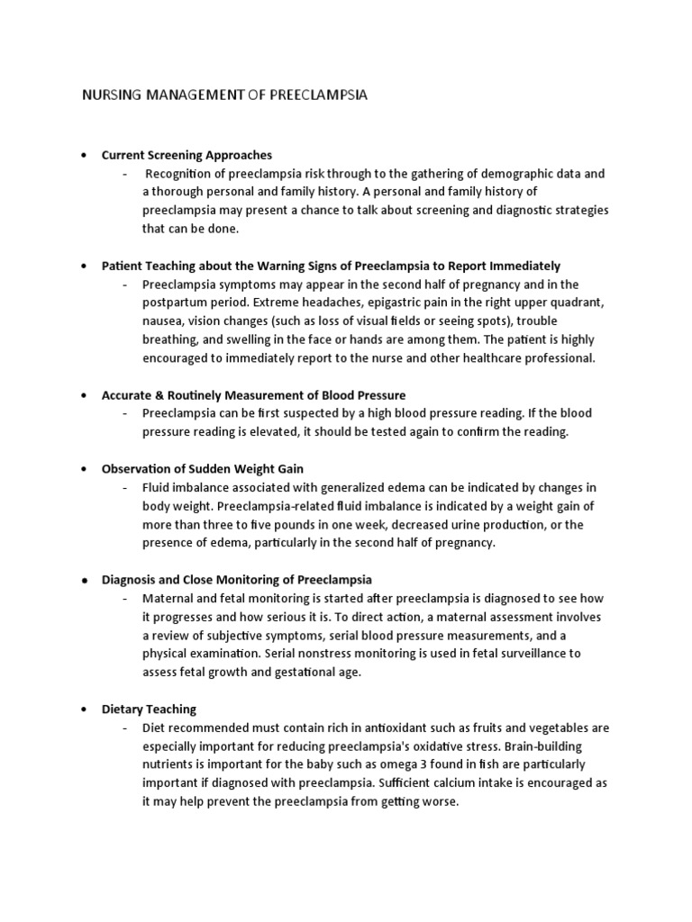 Nursing Management of Preeclampsia | PDF | Medical Specialties | Diseases And Disorders