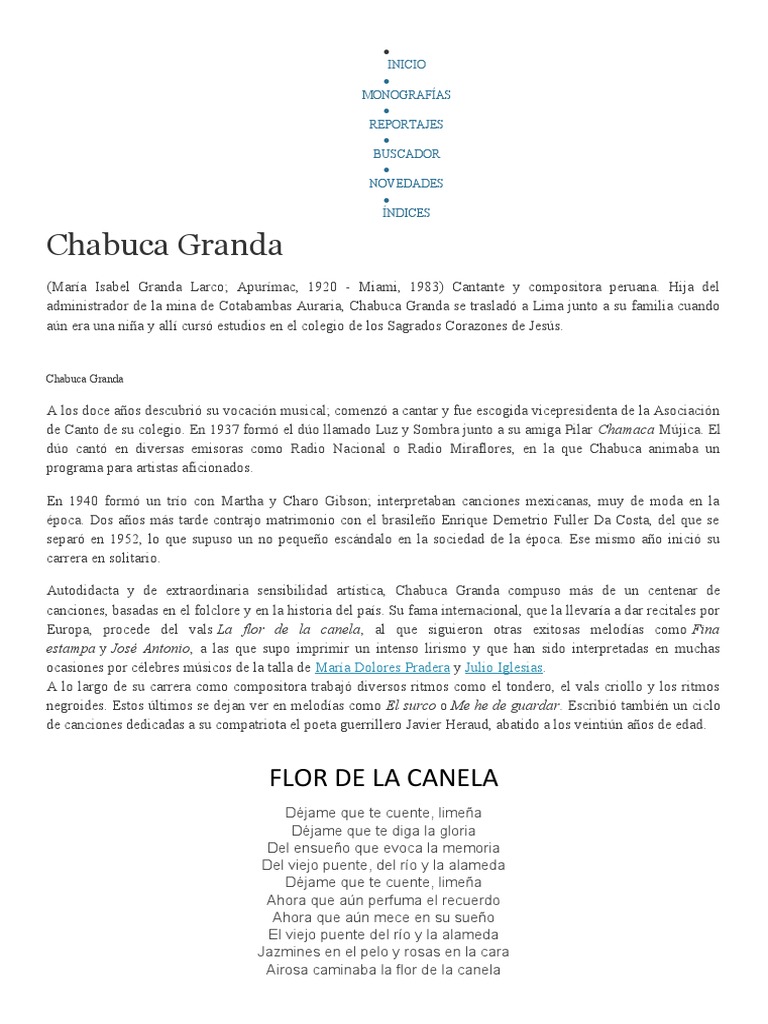 Biografía de Chabuca Granda | PDF | Musica Latinoamericana