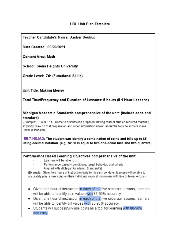 Udl Unit Plan Secondary - 2 | PDF | Learning | Accuracy And Precision