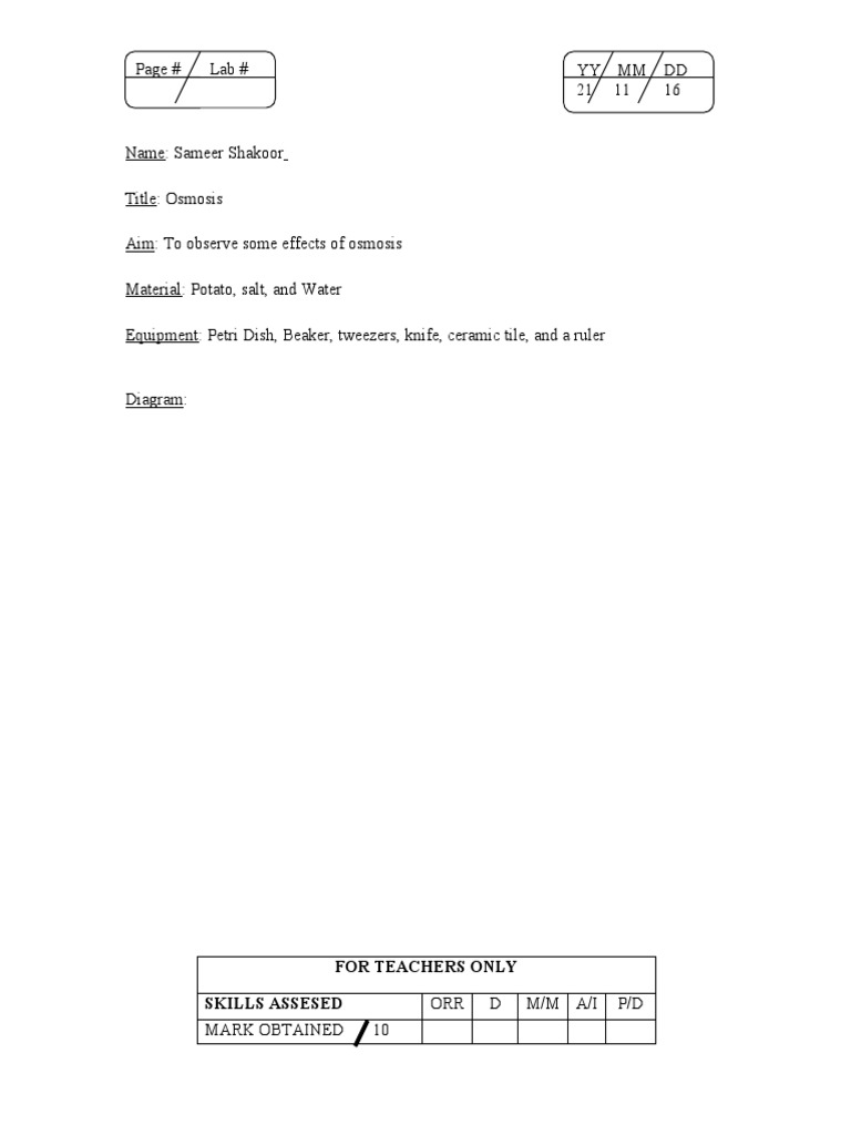 SBA Lab Template | PDF | Osmosis | Physical Sciences